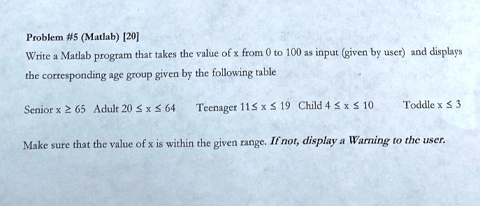 SOLVED: Problem #5(Matlab)[20] Write a Matlab program that takes the ...