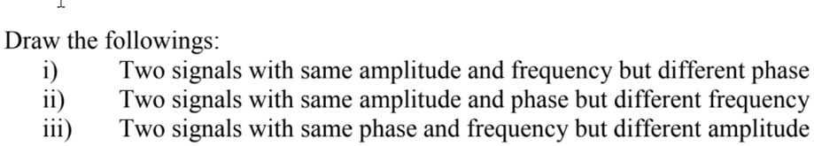 SOLVED: Draw the followings: 1) Two signals with same amplitude and ...