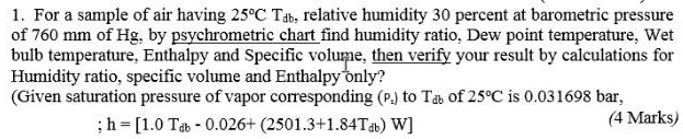 1for a sample of air having 25c tbrelative humidity 30 percent at ...