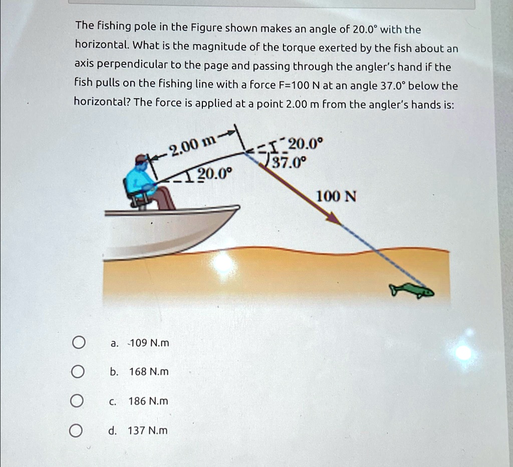 the fishing pole in the figure shown makes an angle of 200deg with the ...