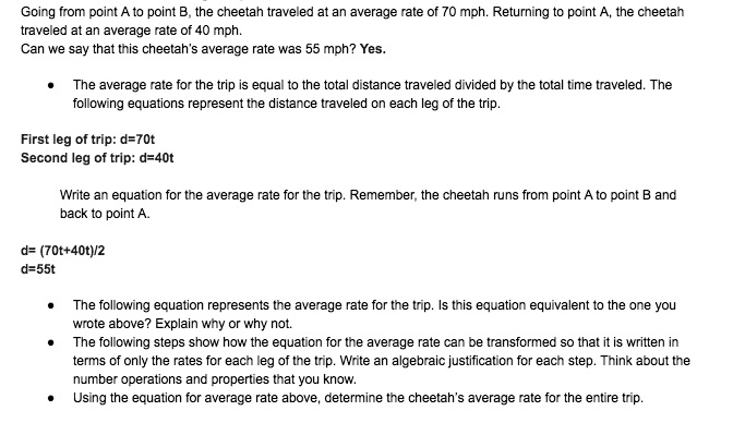 SOLVED: Going from point to point B, the cheetah traveled at an average ...