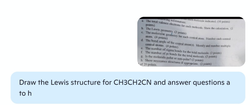 draw the lewis structure for ch3ch2cn and answer questions a to h the ...