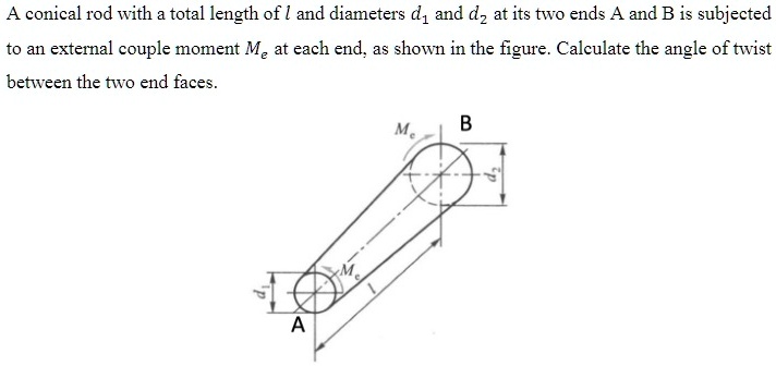a conical rod with a total length of l and diameters d1 and d2 at its ...