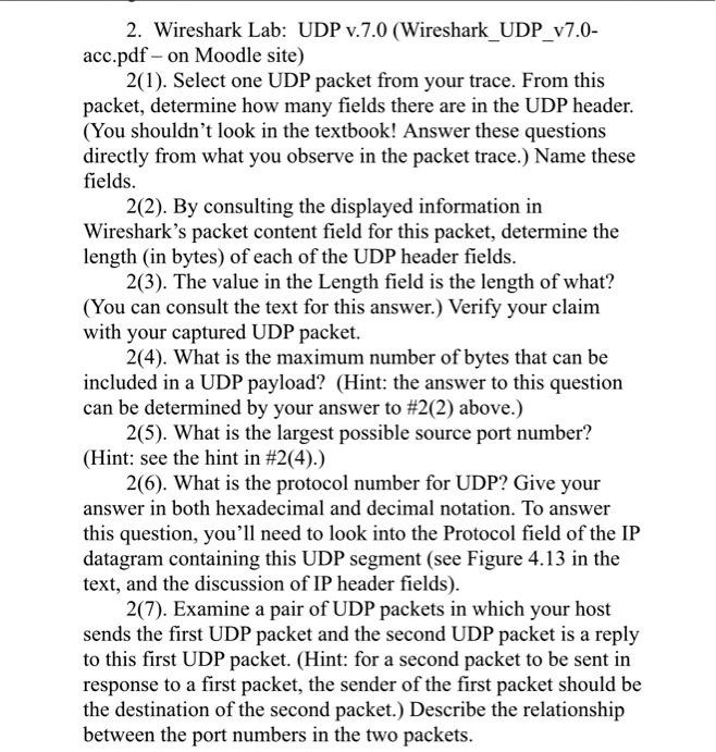 SOLVED: 2.Wireshark Lab:UDP v.7.0Wireshark UDP v7.0 acc.pdf-on Moodle ...