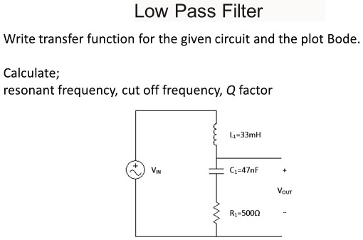 Solved Low Pass Filter Write The Transfer Function For The Given Circuit And Plot The Bode