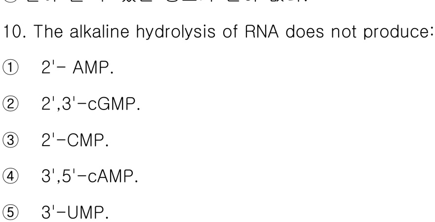 SOLVED: The alkaline hydrolysis of RNA does not produce: (1) 2'- AMP ...