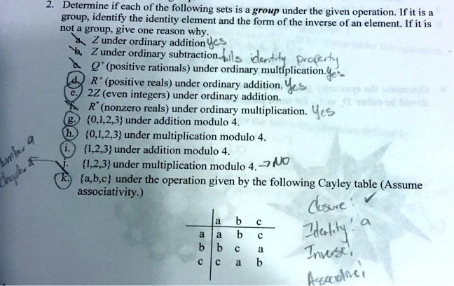 SOLVED: Determine if each of the following sets is a group under the given operation. If it is a ...