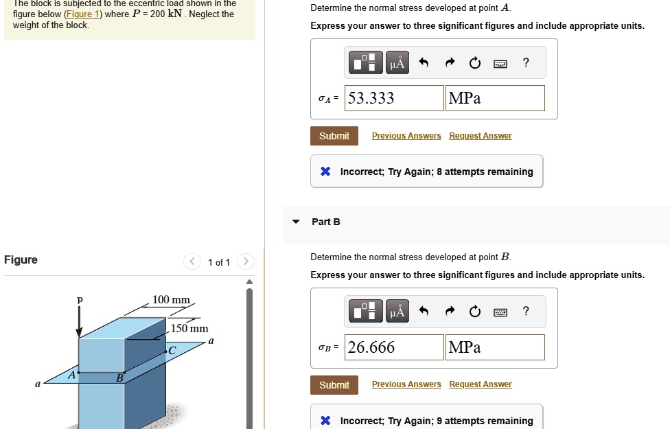 the block is subjected to the eccentric load shown in the figure below figure 1 where p 200 kn ...