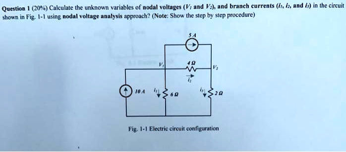 SOLVED: Question 1: Calculate the unknown variables of nodal voltages V1 and V2, and branch ...