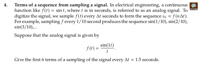 SOLVED: Terms of sequence from sampling signal. In electrical ...