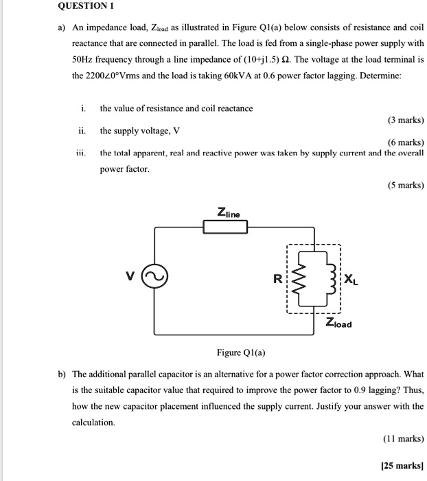 SOLVED: a) An impedance load, Zioa as illustrated in Figure Q1(a) below consists of resistance ...