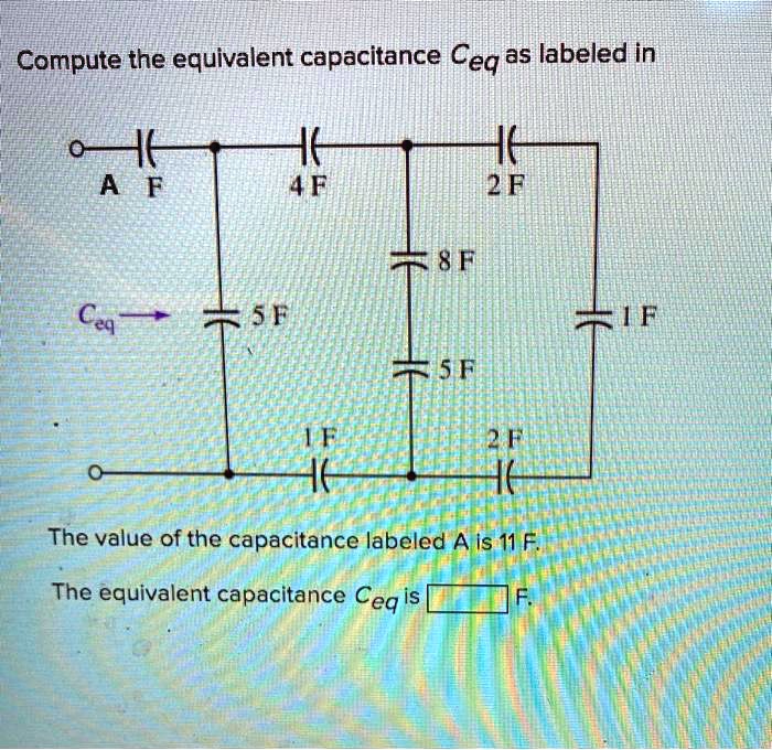 SOLVED: Compute the equivalent capacitance Ceq as labeled in 04 A F 2 F 8 F Ceq 5 F 5 F The ...