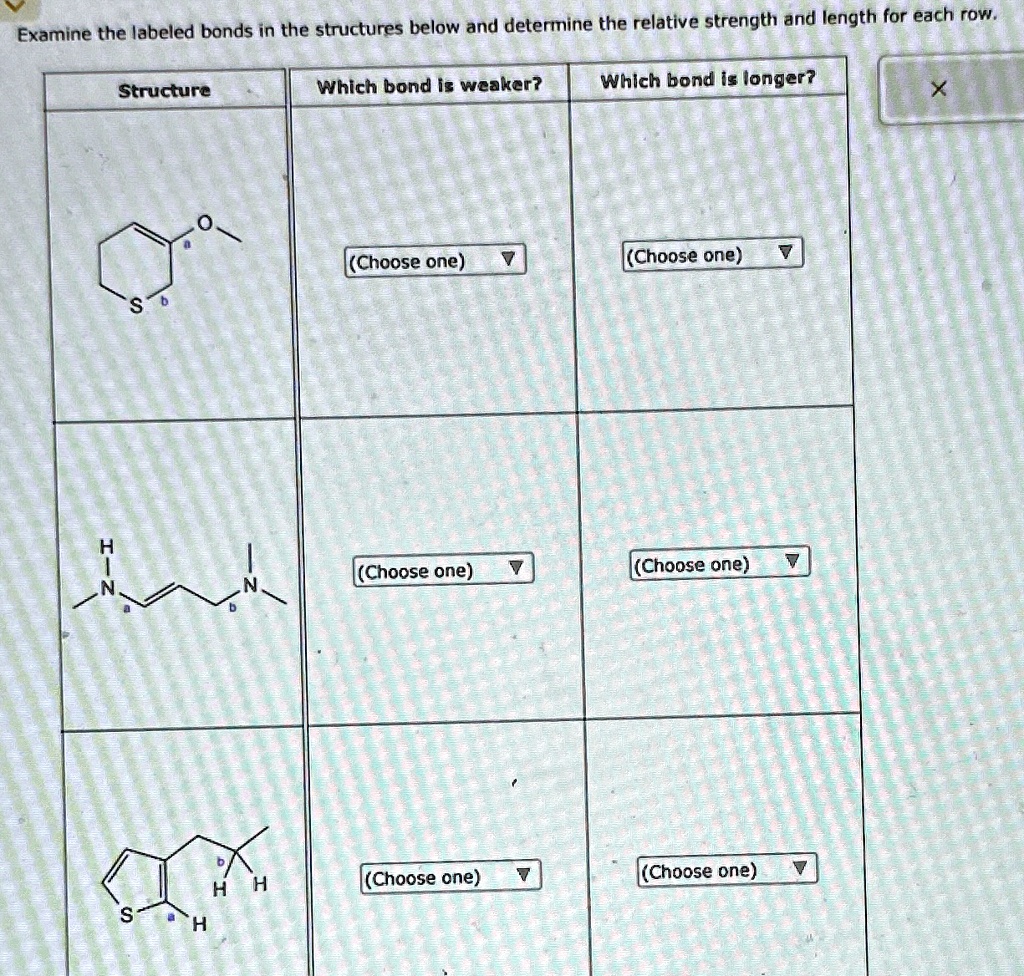 Examine the labeled bonds in the structures below and determine the ...