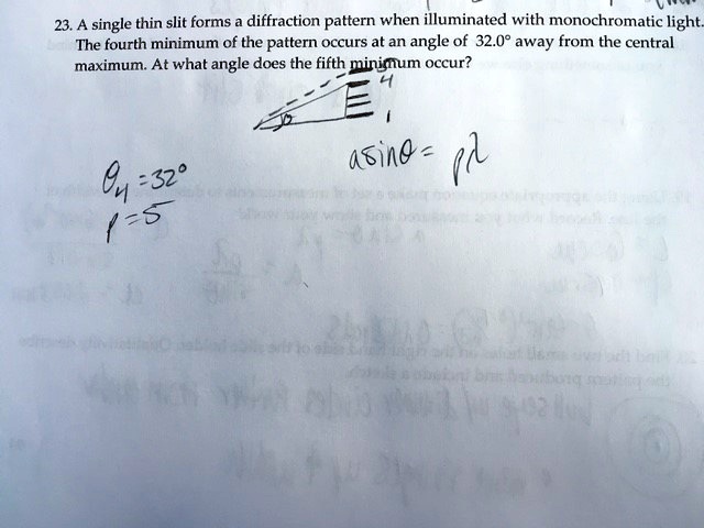 23 a single thin slit forms diffraction pattern when illuminated with monochromatic light the ...