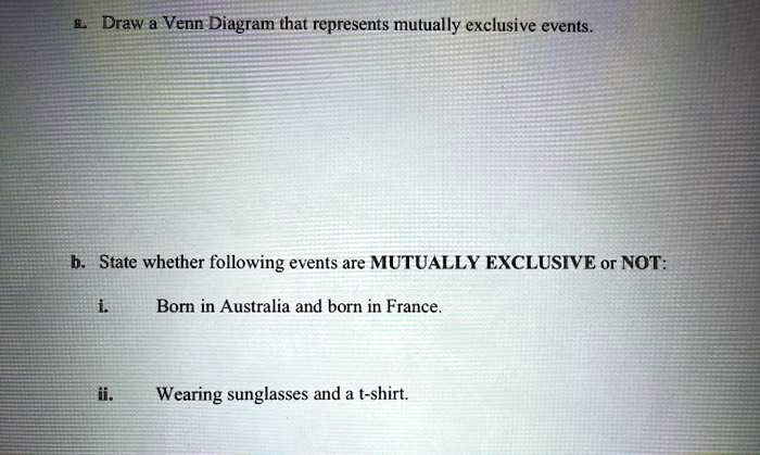 SOLVED: Draw Venn Diagram that represents mutually exclusive events ...