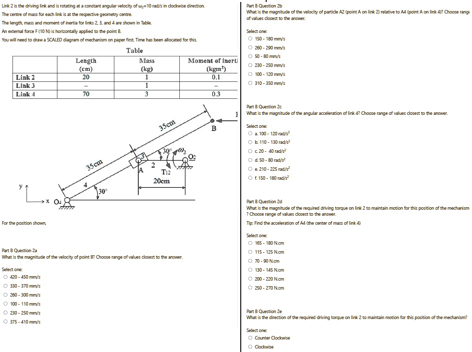 SOLVED: Link 2 is the driving link and is rotating at a constant ...