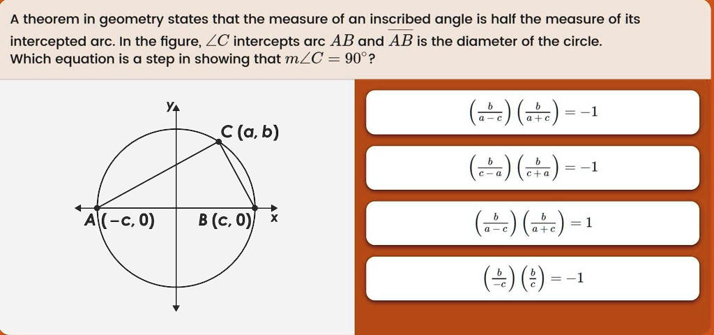 [GET ANSWER] A theorem in geometry states that the measure of an ...