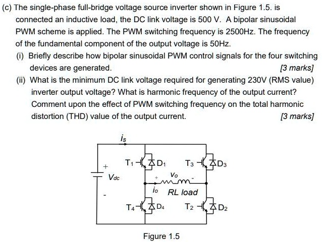 SOLVED: (c) The single-phase full-bridge voltage source inverter shown in Figure 1.5. is ...