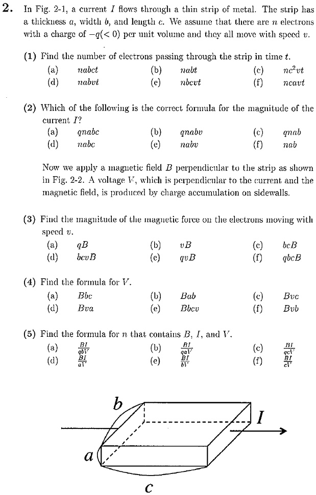 SOLVED: In Fig. 2-1, a current I flows through a thin strip of metal ...