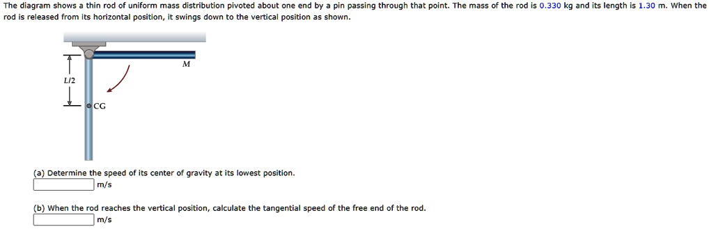 The diagram shows a thin rod of uniform mass distribution pivoted about ...