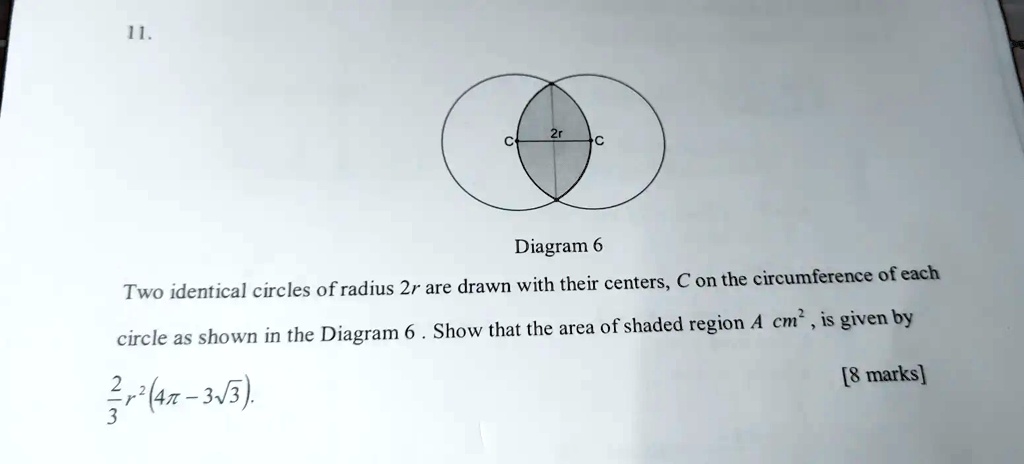 11. 2r C C Diagram 6 Two identical circles of radius 2r are drawn with their centers, C on the ...