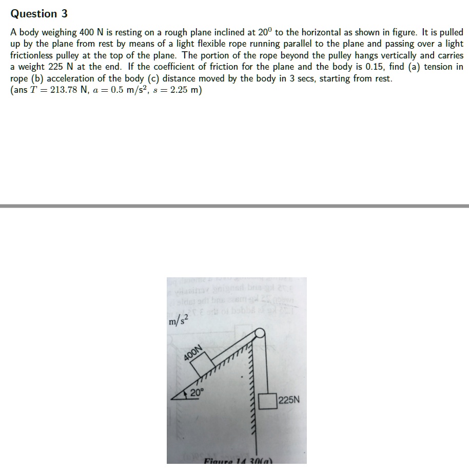 SOLVED: Question 3 A body weighing 400 N is resting on a rough plane inclined at 20 to the ...