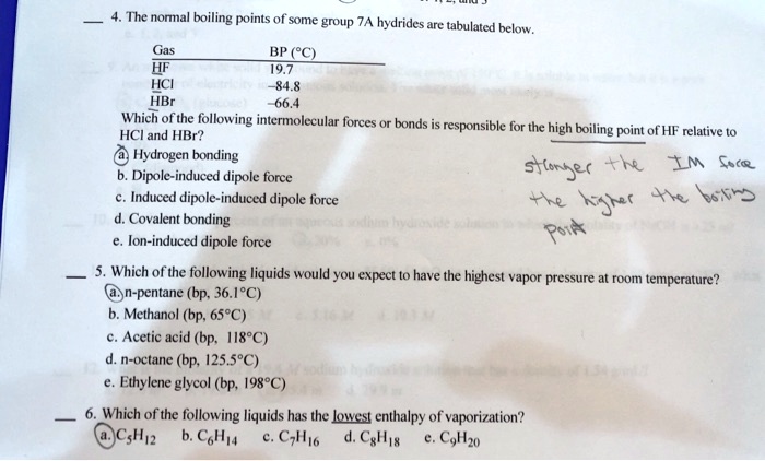 SOLVED: The nonmal boiling points of some group 7A hydrides = tabulated ...