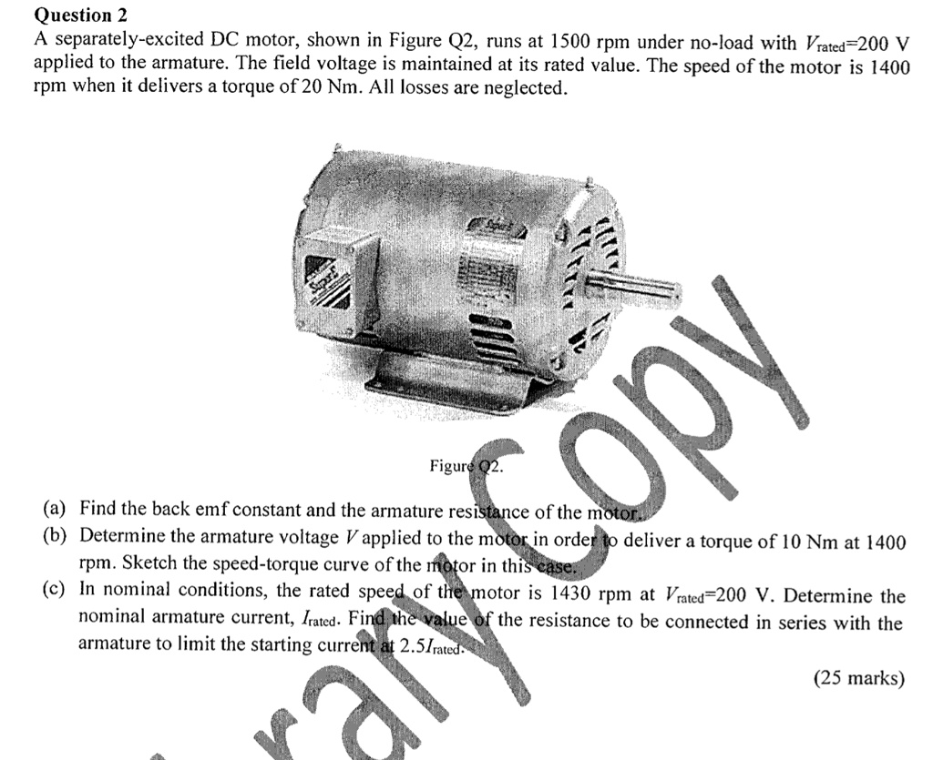 SOLVED: Question 2: A separately-excited DC motor, shown in Figure Q2 ...