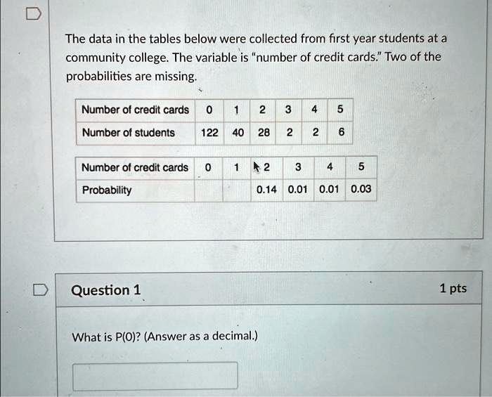 The data in the tables below were collected from first year students at ...