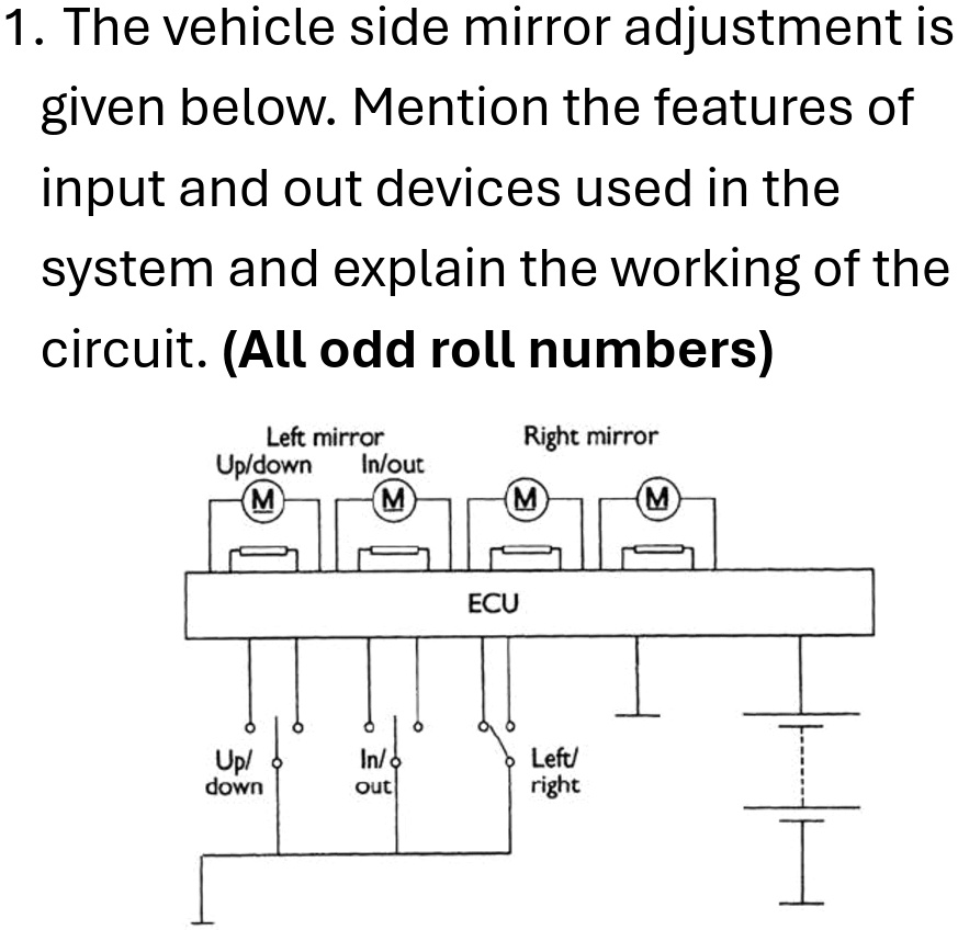 1. The vehicle side mirror adjustment is given below. Mention the ...