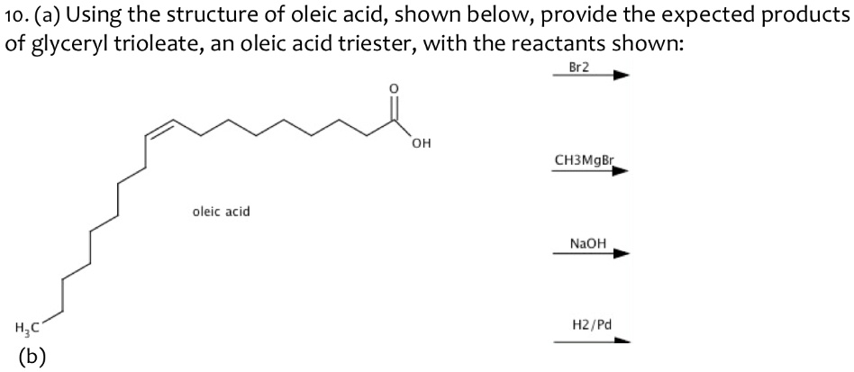 10 (a) Using the structure of oleic acid, shown below, provide the ...