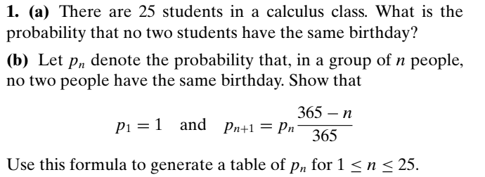 1 a there are 25 students in a calculus class what is the probability ...