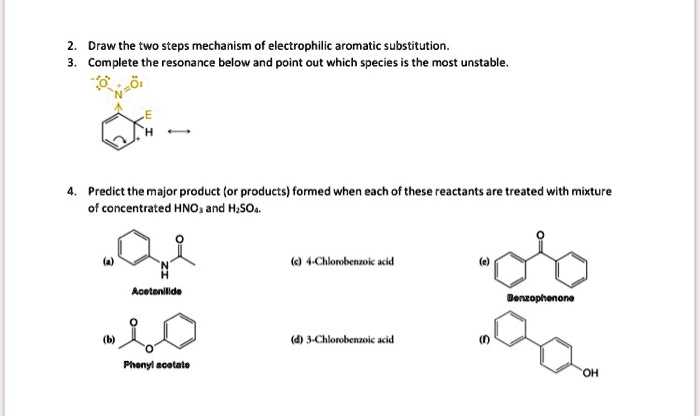 2. Draw the two steps mechanism of electrophilic aromatic substitution ...