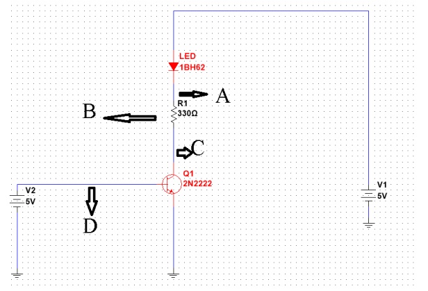LED 1BH62 A R1 330? C Q1 2N2222 B V2 5V D V1 5V