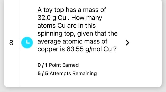 a toy top has a mass of 320 g cuhow many atoms cu are in this spinning ...