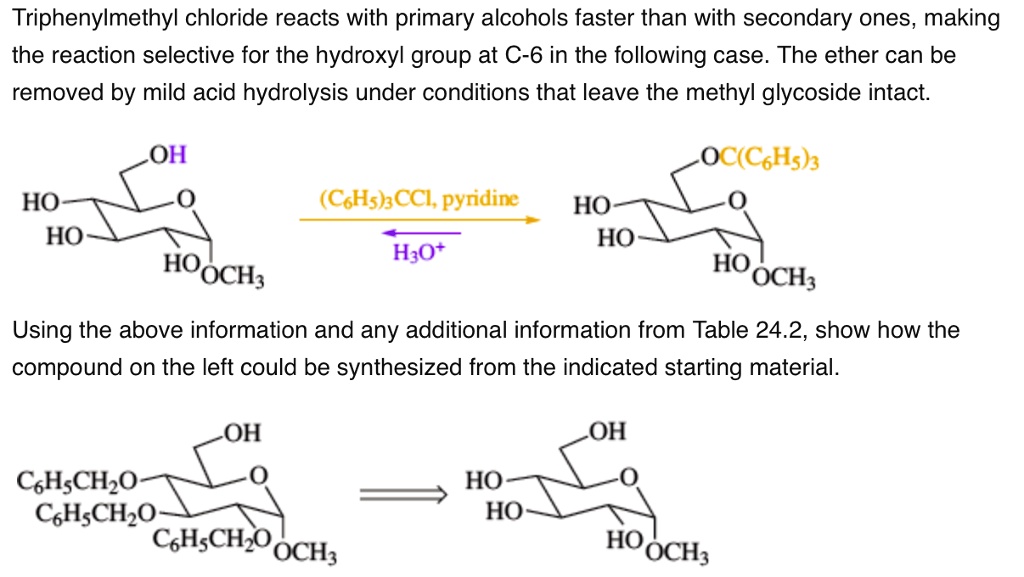SOLVED:Triphenylmethyl chloride reacts with primary alcohols faster ...