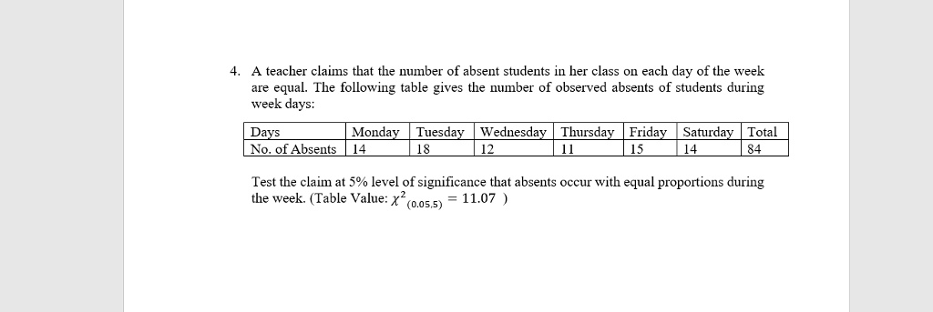 SOLVED: A teacher claims that the number of absent students in her ...