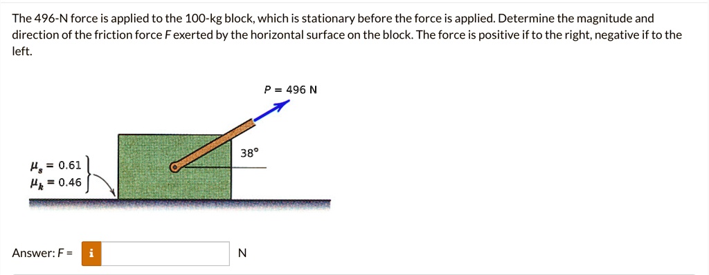 SOLVED: The 496 N force is applied to the 100 kg block, which is ...