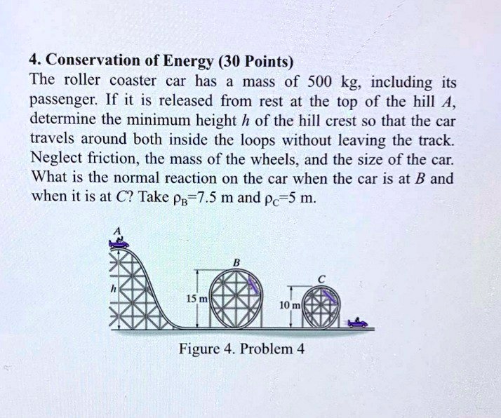 SOLVED: 4. Conservation of Energy (30 Points) The roller coaster car ...