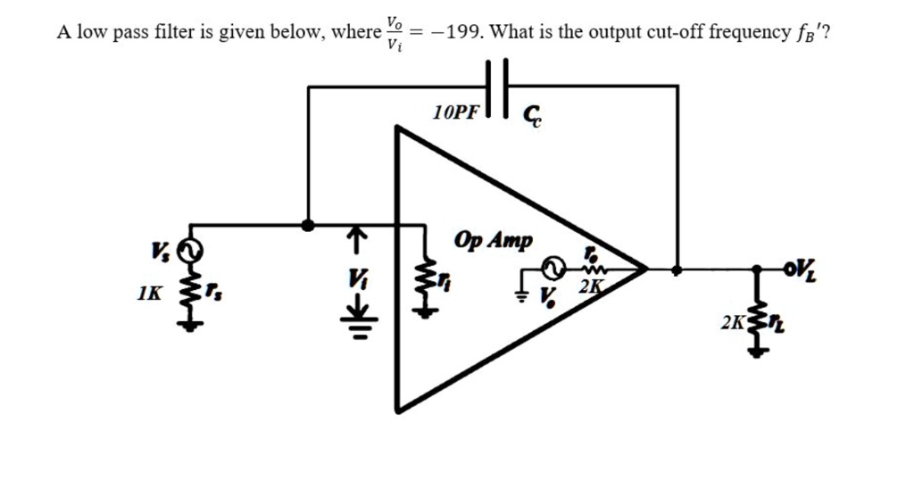 SOLVED: A low pass filter is given below, where Vi 10PF Op Amp 1K