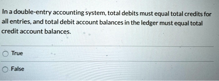In a double-entry accounting system, total debits must equal total ...