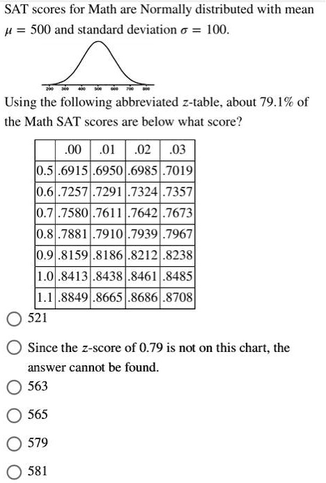 sat scores for math are normally distributed with mean h 500 and ...