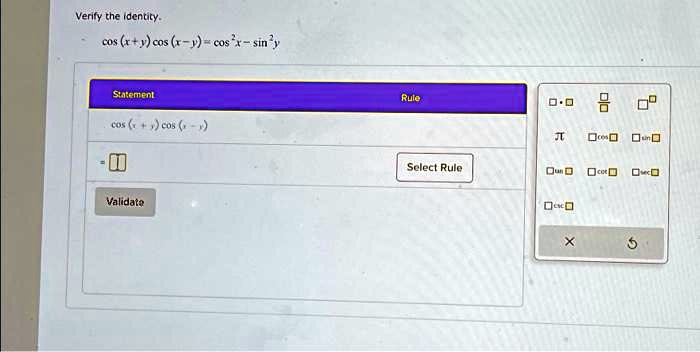 Verify the identity. cos (x+y)cos (x-y) = cos^2 x - sin^2 yStatementcos ...