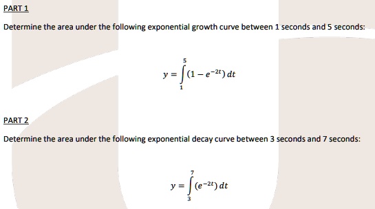 PART 1 Determine the area under the following exponential growth curve ...