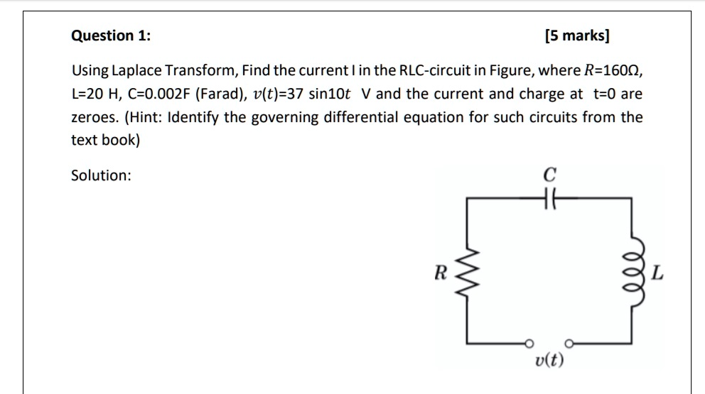 Solved Using Laplace Transform Find The Current I In The Rlc Circuit