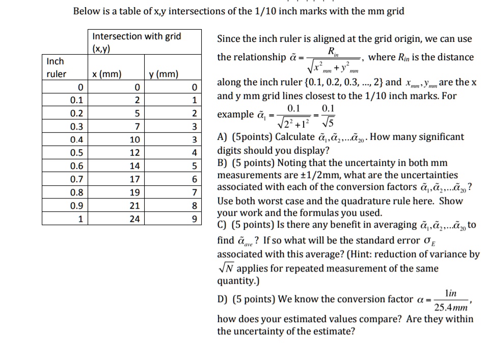 question b below is a table of xy intersections of the 110 inch marks ...