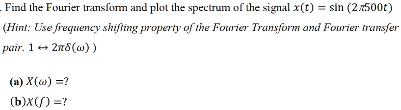SOLVED: EMERGENCY!! Find the Fourier transform and plot the spectrum of the signal x(t) = sin(2 ...