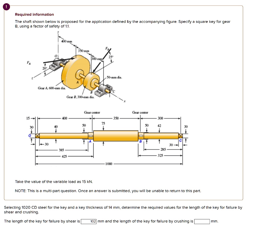 Required information The shaft shown below is proposed for the application defined by the ...