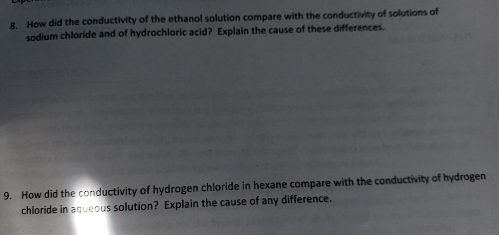 8. How did the conductivity of the ethanol solution compare with the ...