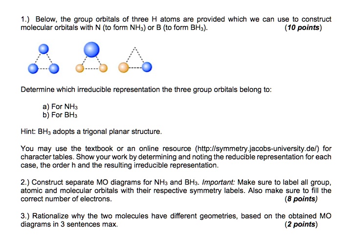SOLVED:Below, the group orbitals of three H atoms are provided which we ...